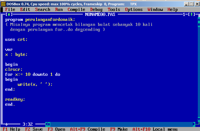Kode Program: PERULANGAN PASCAL