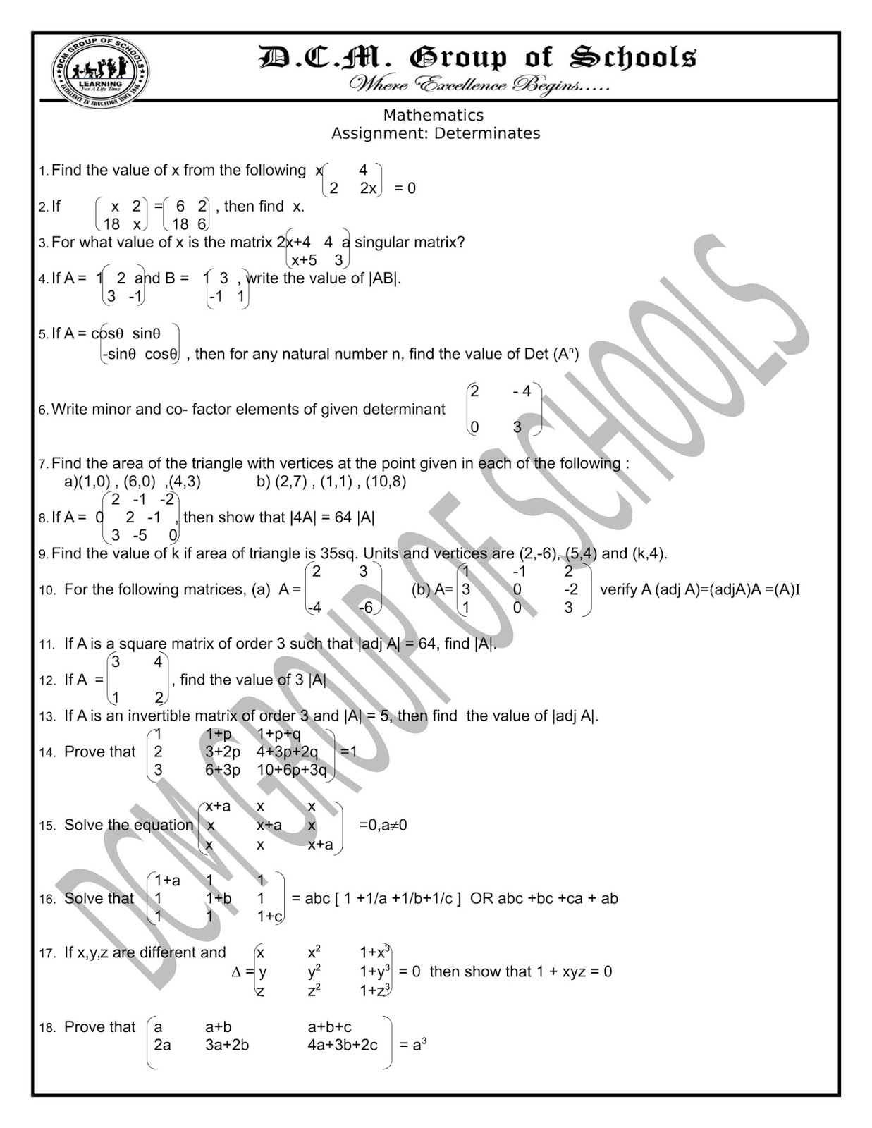 DCM International School Class XI and XII Mathematics