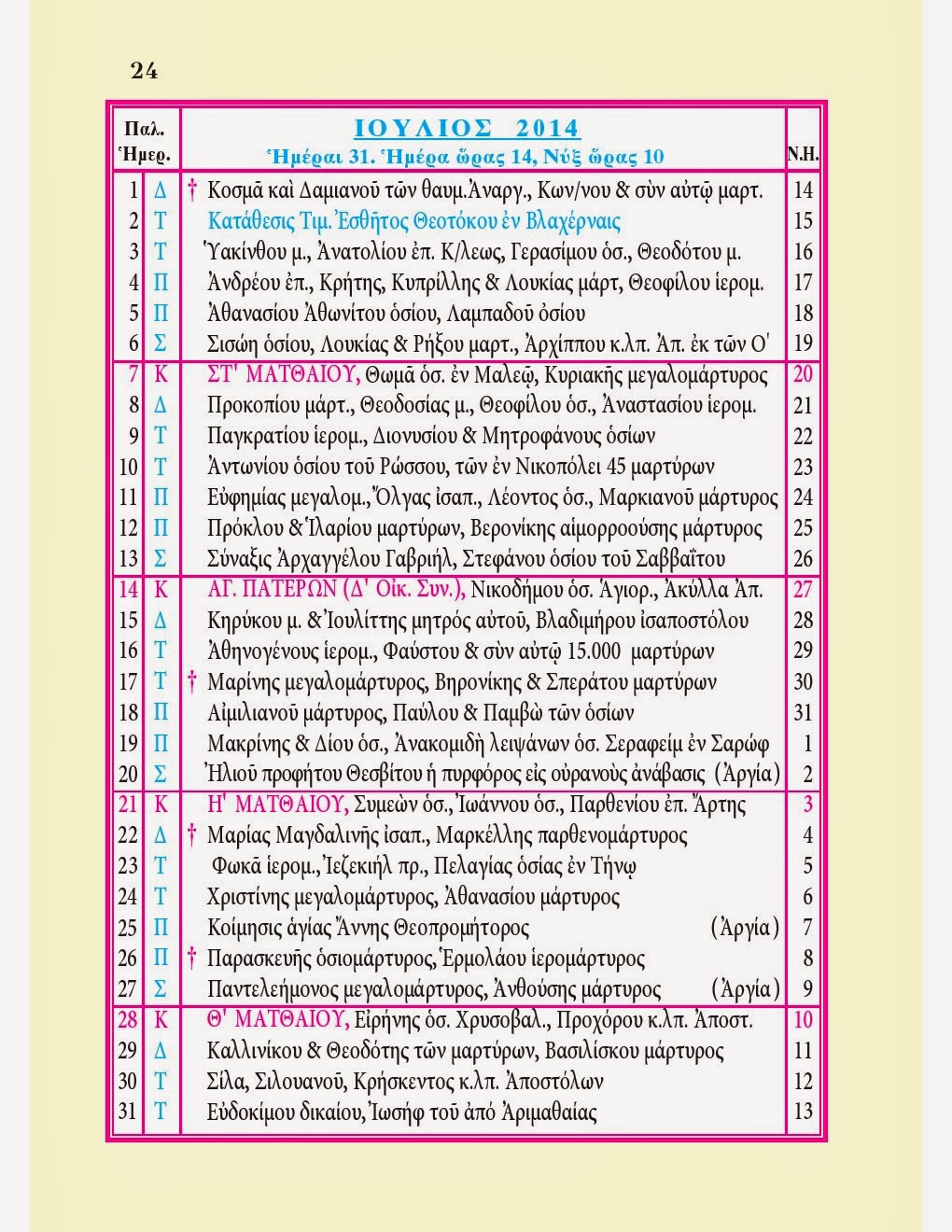 ΧΡΙΣΤΙΑΝΙΚΗ ΟΡΘΟΔΟΞΗ ΠΙΣΤΗ: ΗΜΕΡΟΛΟΓΙΟΝ 2014 ΤΗΣ ΓΝΗΣΙΑΣ ΕΚΚΛΗΣΙΑΣ ΤΟΥ ...