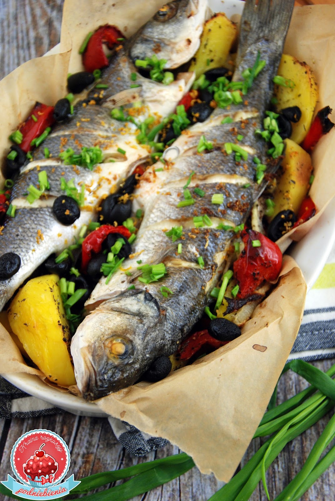 Labraks pieczony z warzywami | Kraina rozkoszy podniebienia...