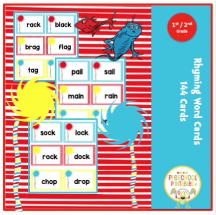 144 Rhyming Word Cards for 1st and 2nd Graders ~ Preschool Printables