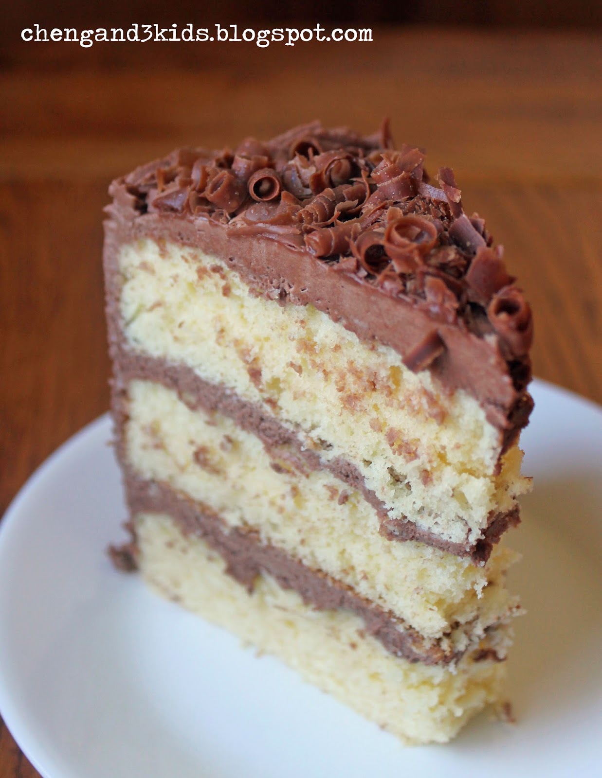 Cheng and 3 Kids: Yellow Cake with Chocolate Whipped Cream Frosting