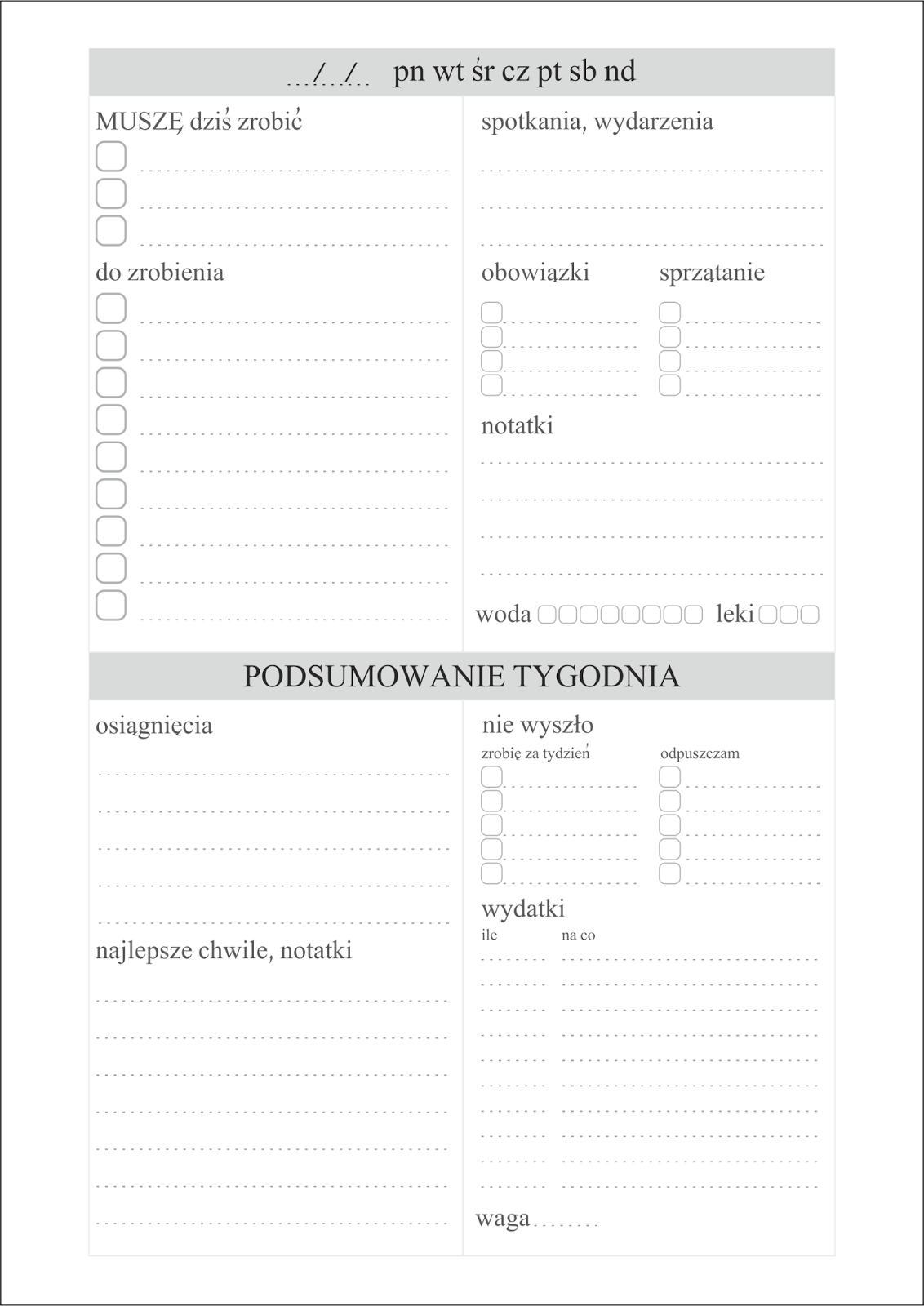 DIY Planer - organizer do wydrukowania | Piafka