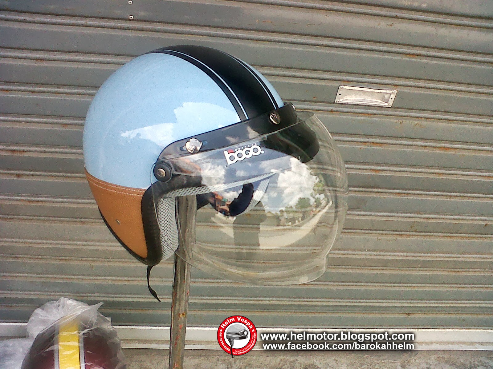 helm Vespa KSC Biru Garis Hitam ~ Helm Vespa