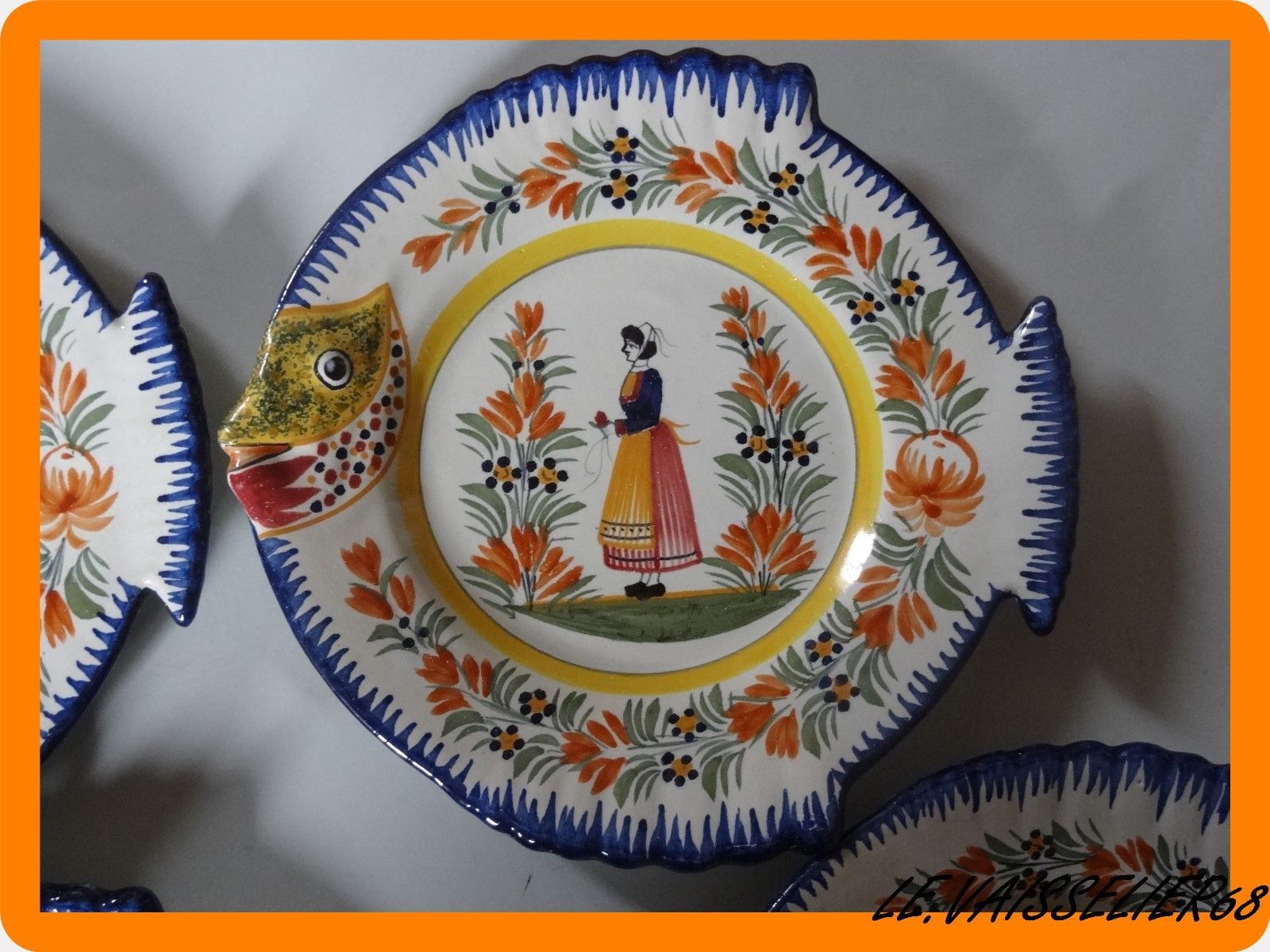 6 Vintage Fish Plates Henriot Quimper (V)- SOLD