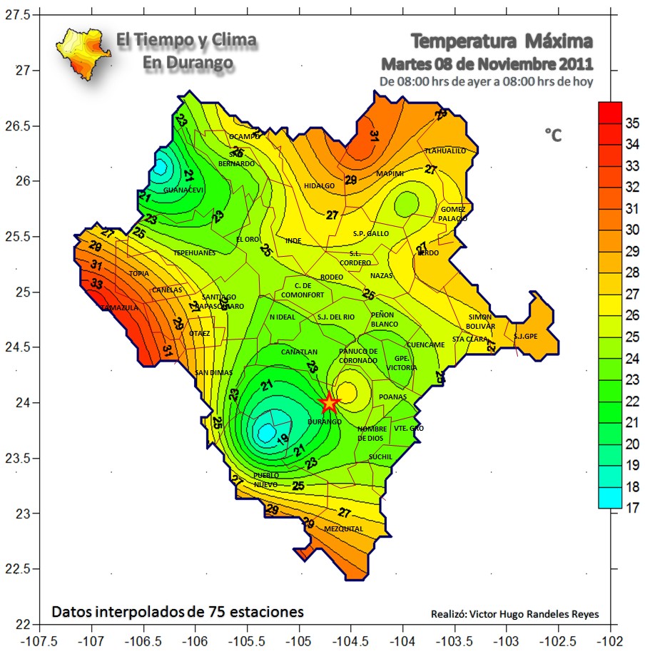 EL TIEMPO Y CLIMA EN DURANGO: MAPAS DE LLUVIA Y TEMP EN 24 HRS