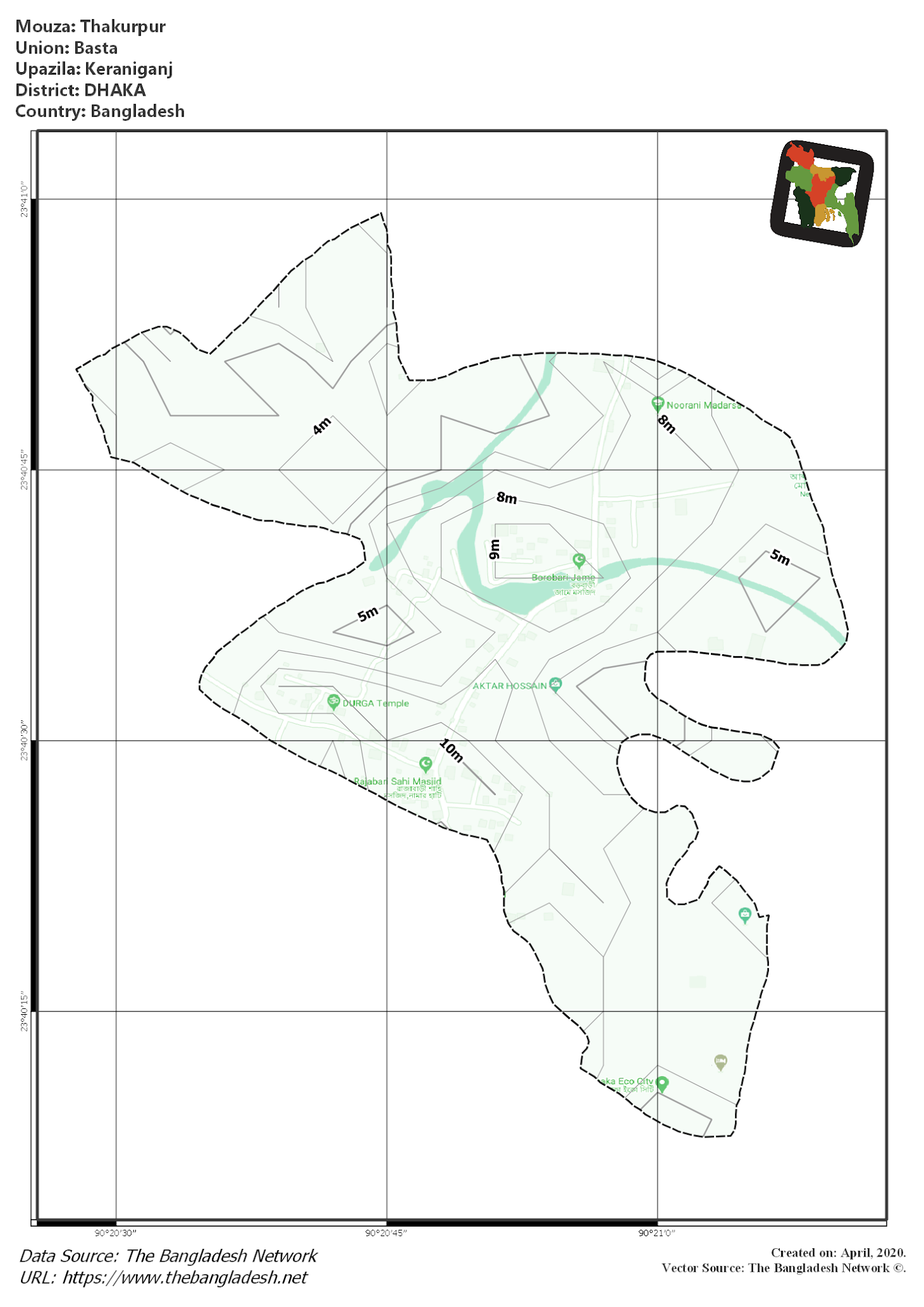 Map of Thakurpur Mouza, Keraniganj, Dhaka