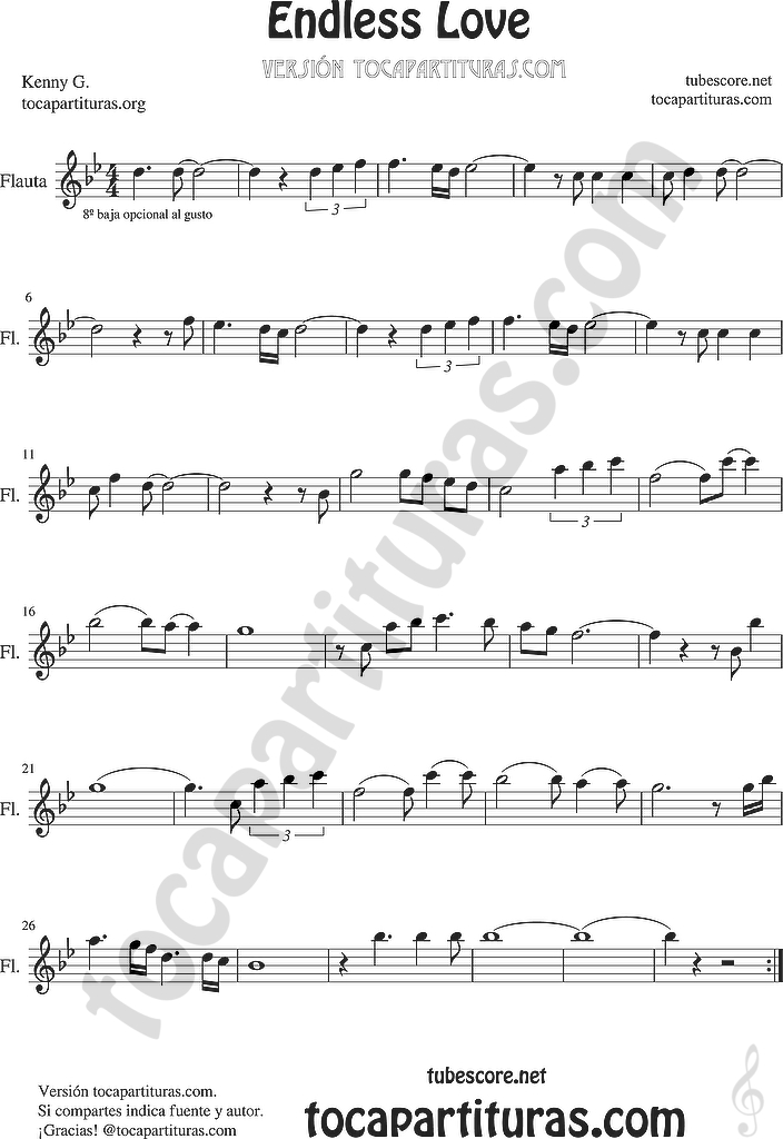 tubescore: Endless Love Sheet Music for Flute, Violin, Alto Sax ...