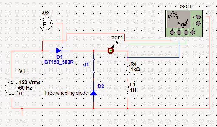 1 Phase half wave rectifier circuit using SCR with RL load
