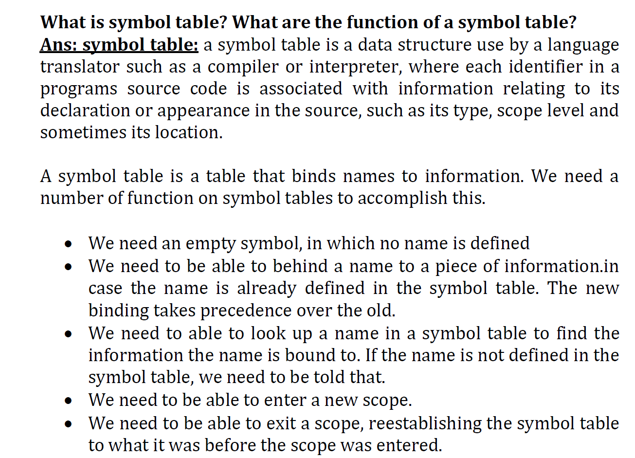 Define symbol table? What are the function of a symbol table? - M.M.R cse