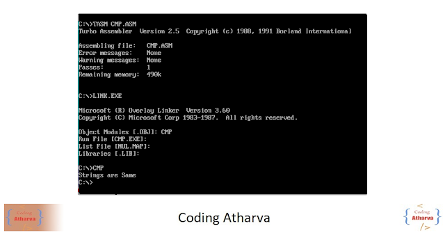 54 Program To Compare Two String With Contain Using String Instruction In 8086 Microprocessor