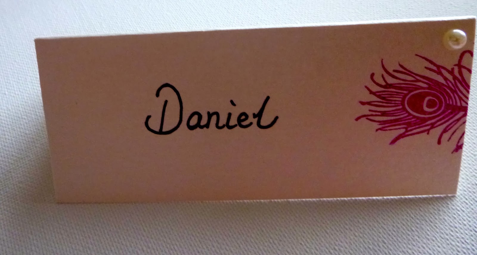 Frog On A Rose : Peacock and Pink Handmade Name cards