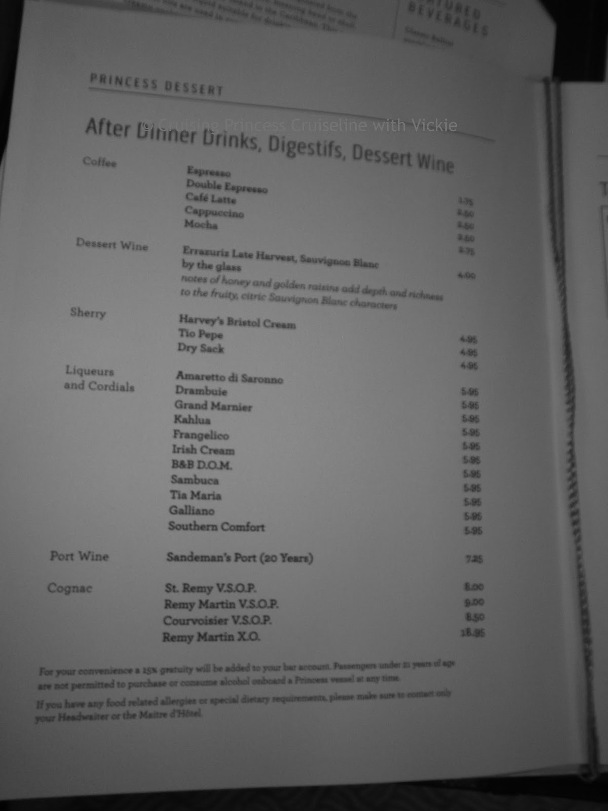 Vickie and Bernie Travel: Menus from the Royal Princess