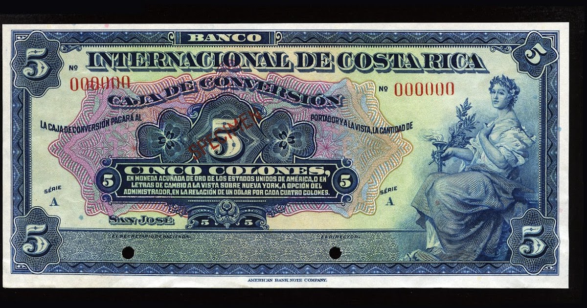 Costa Rica 5 Colones Banknote 1924 Banco Internacional de Costa Rica ...