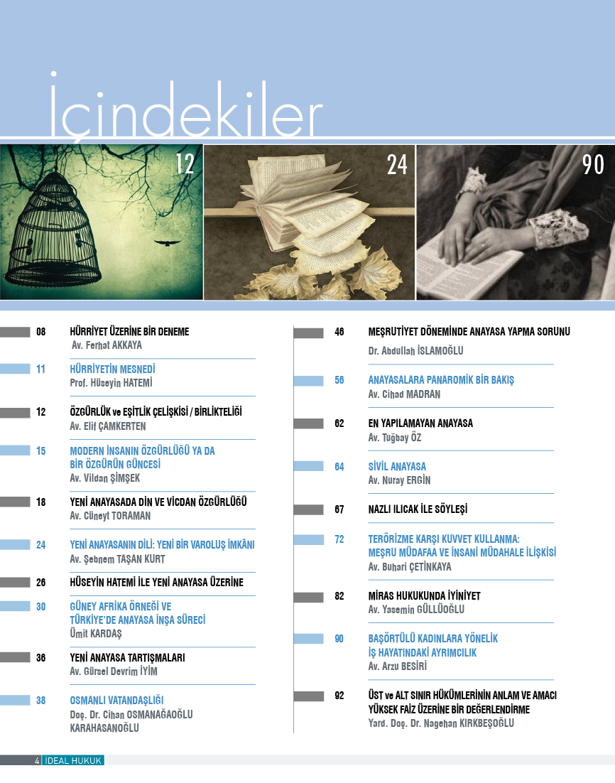 İDEAL HUKUK DERGİSİ: 10. Sayı İçindekiler