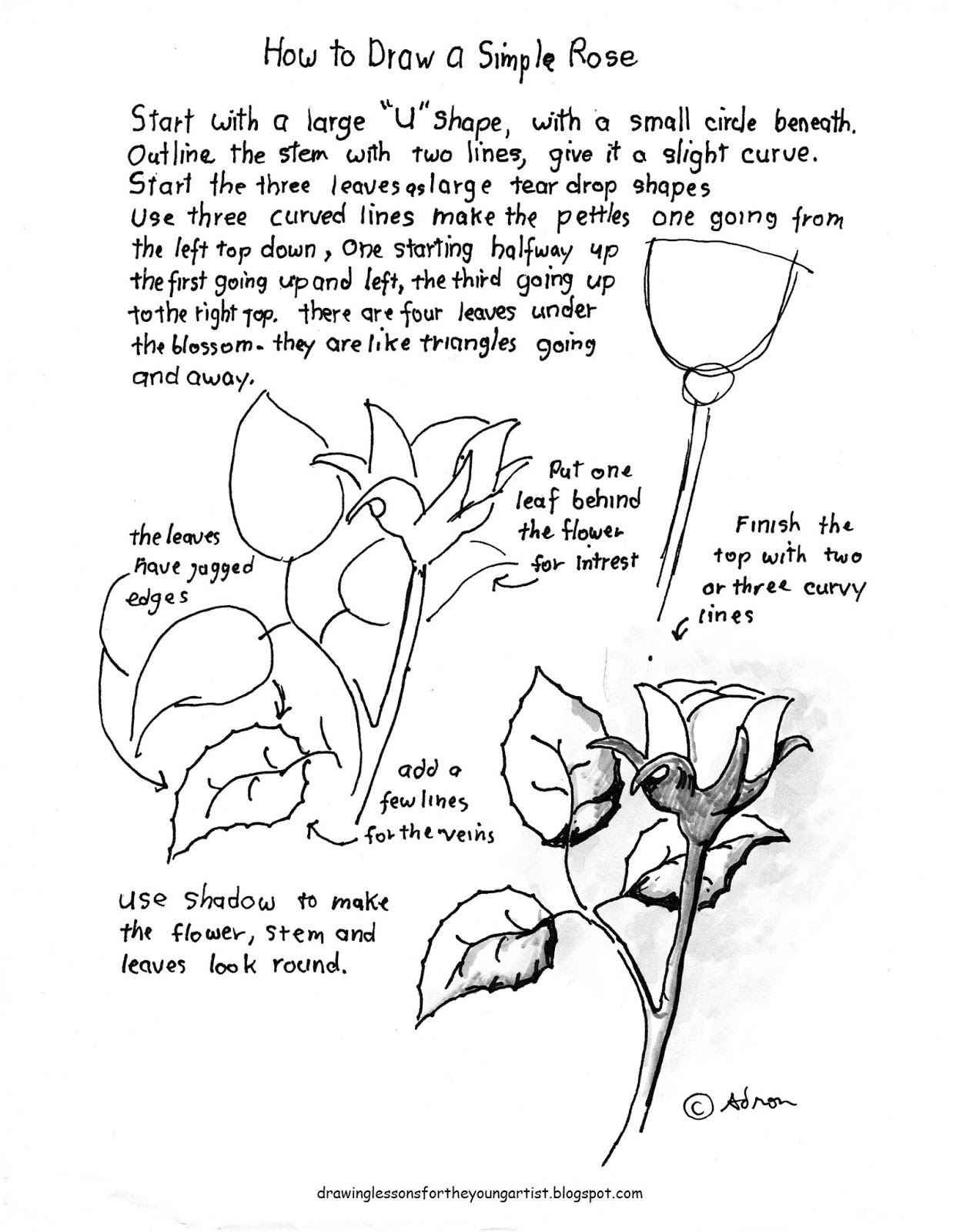 How to Draw Worksheets for The Young Artist: How To Draw A Simple Rose ...