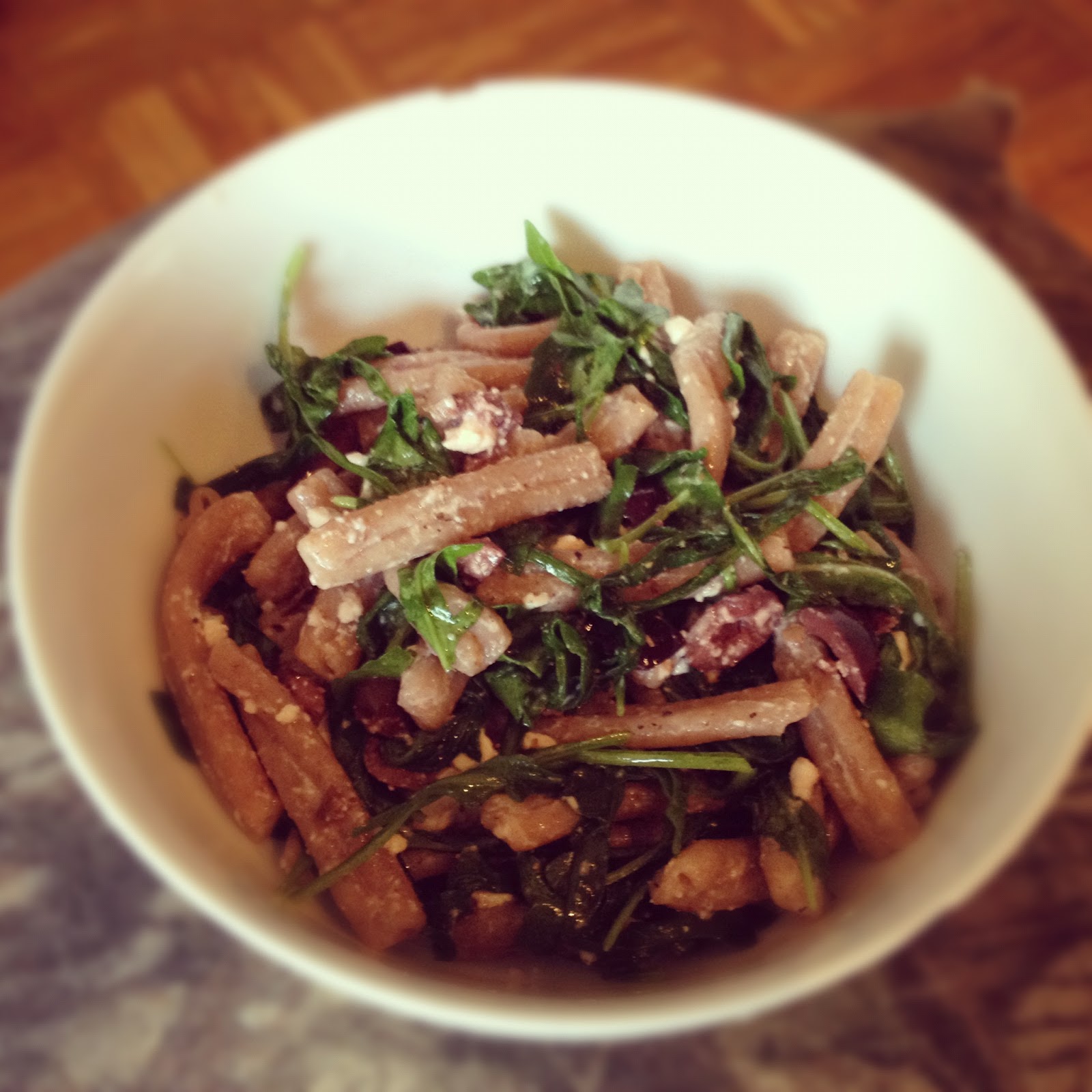 Making Michael Pollan Proud: Farro Pasta with Olives, Feta and Arugula