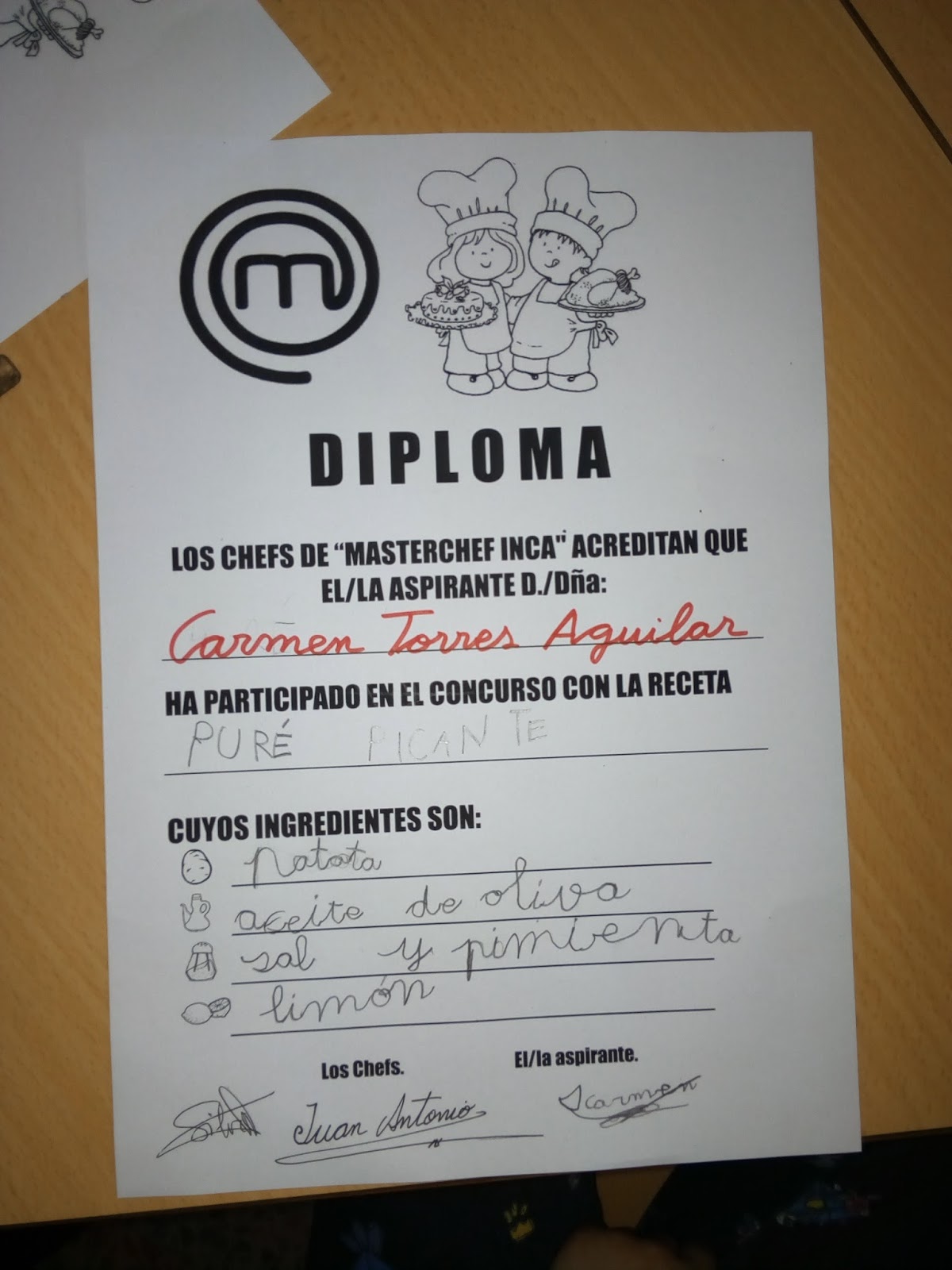 La clase del maestro Juan Antonio: Taller de cocina: MASTERCHEF INCA.