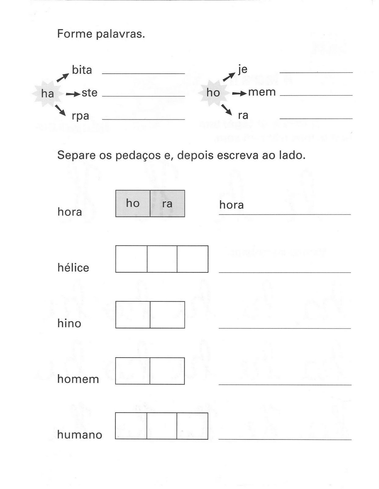 ATIVIDADES DE ALFABETIZAÇÃO COM A LETRA H - SÓ ESCOLA