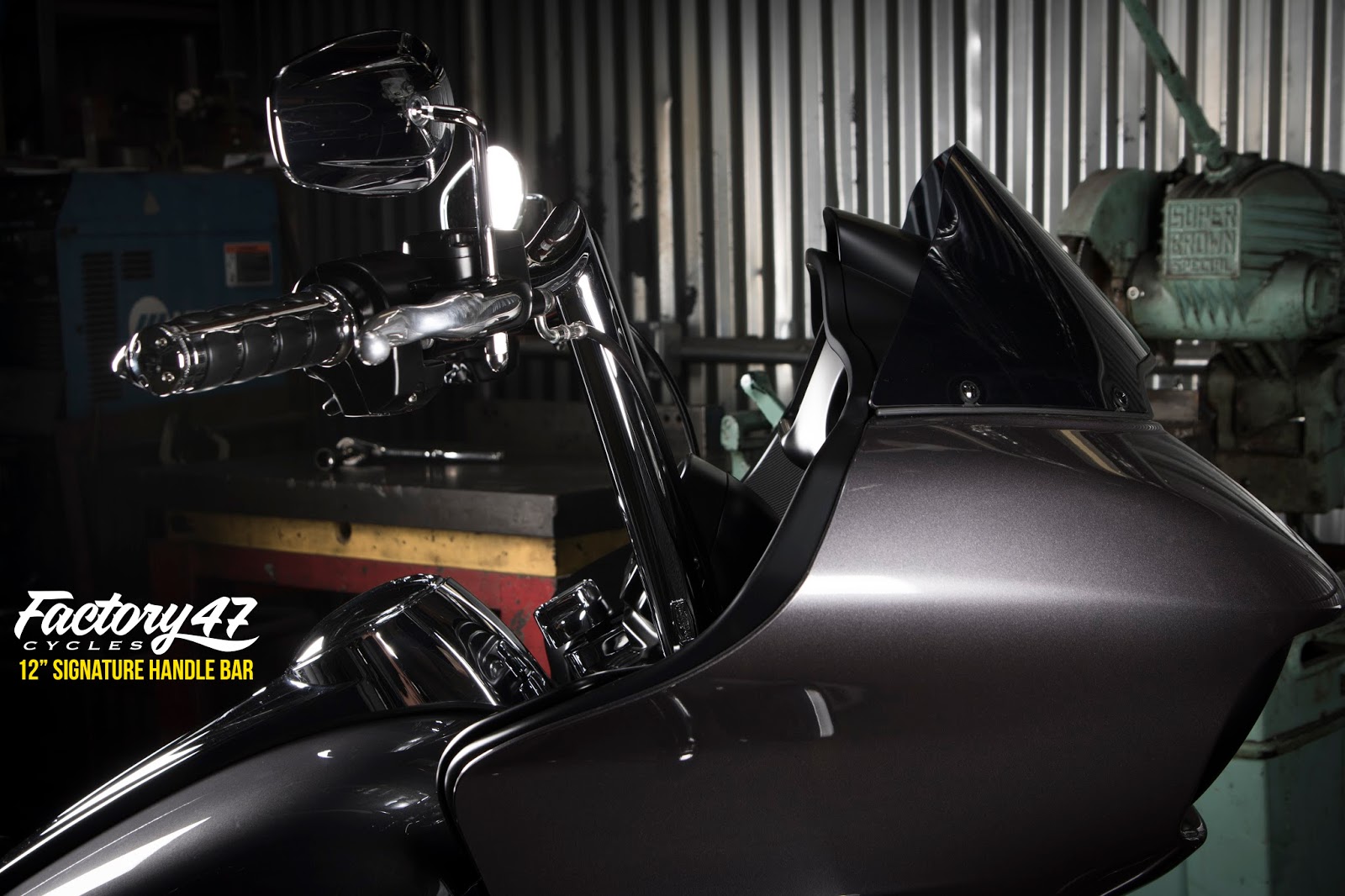 factory47: Signature Handle Bar 12" Chrome on a 2016 Road Glide