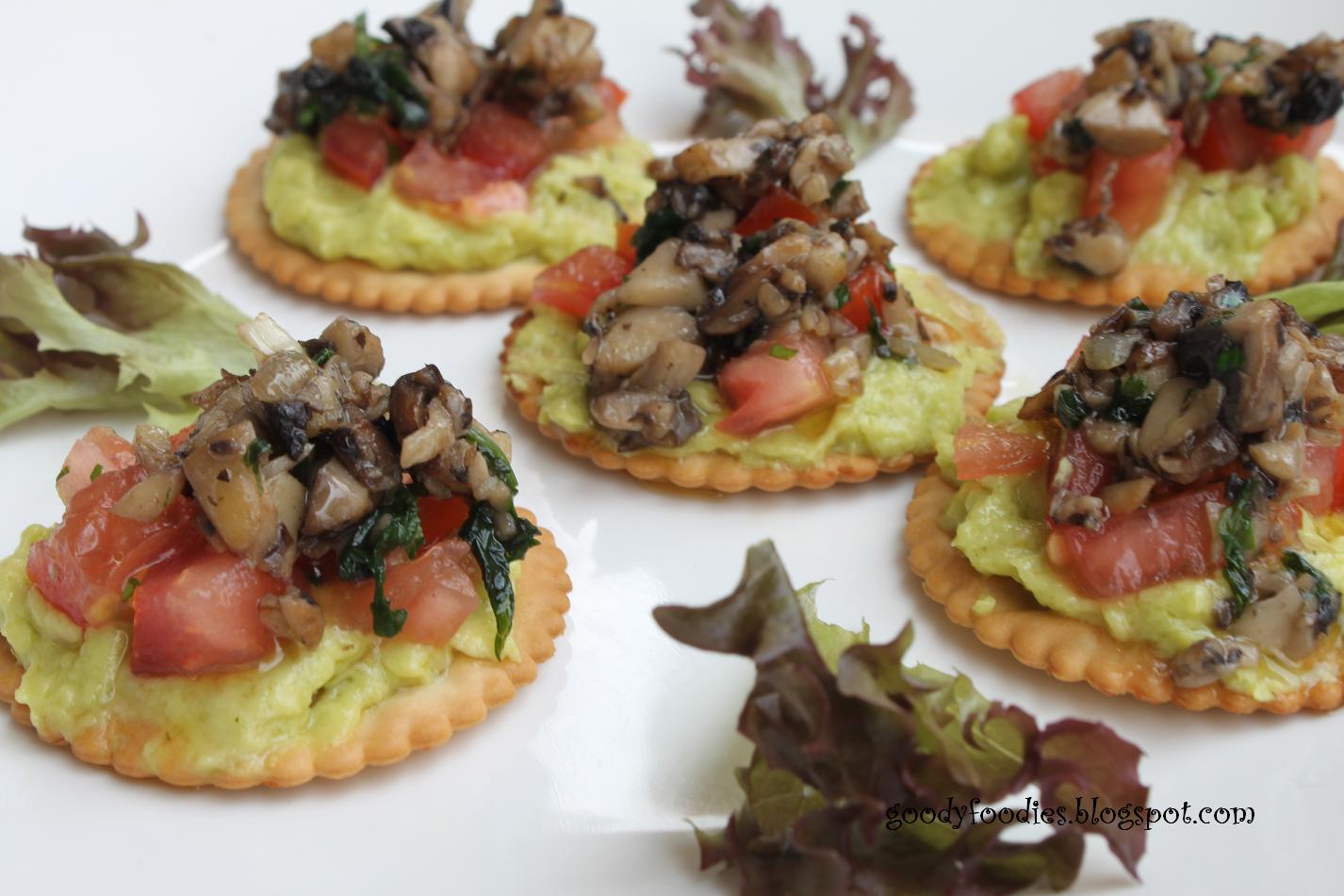 GoodyFoodies: I cooked: Astronomical Canapes (Avocado, Tomato, Mushroom)