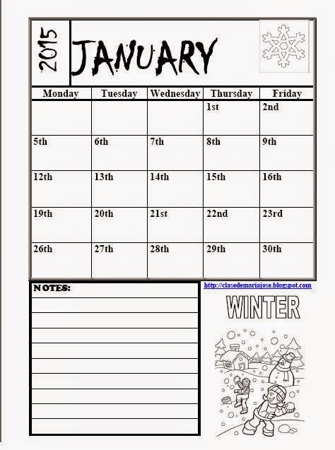 La Clase de María José: CALENDAR: JANUARY 2015