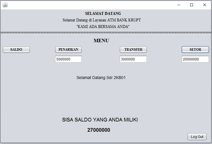 Program ATM sederhana GUI menggunakan JAVA (NetBeans IDE8.1)