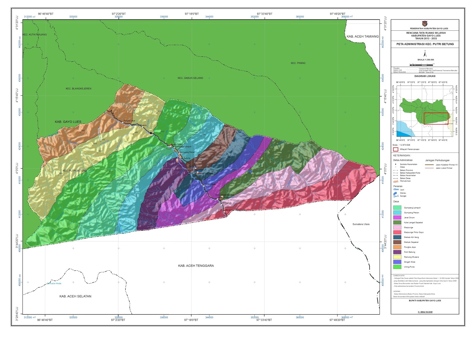 Peta Kecamatan Putri Betung Gayo Lues | Data Spasial Kabupaten Gayo Lues