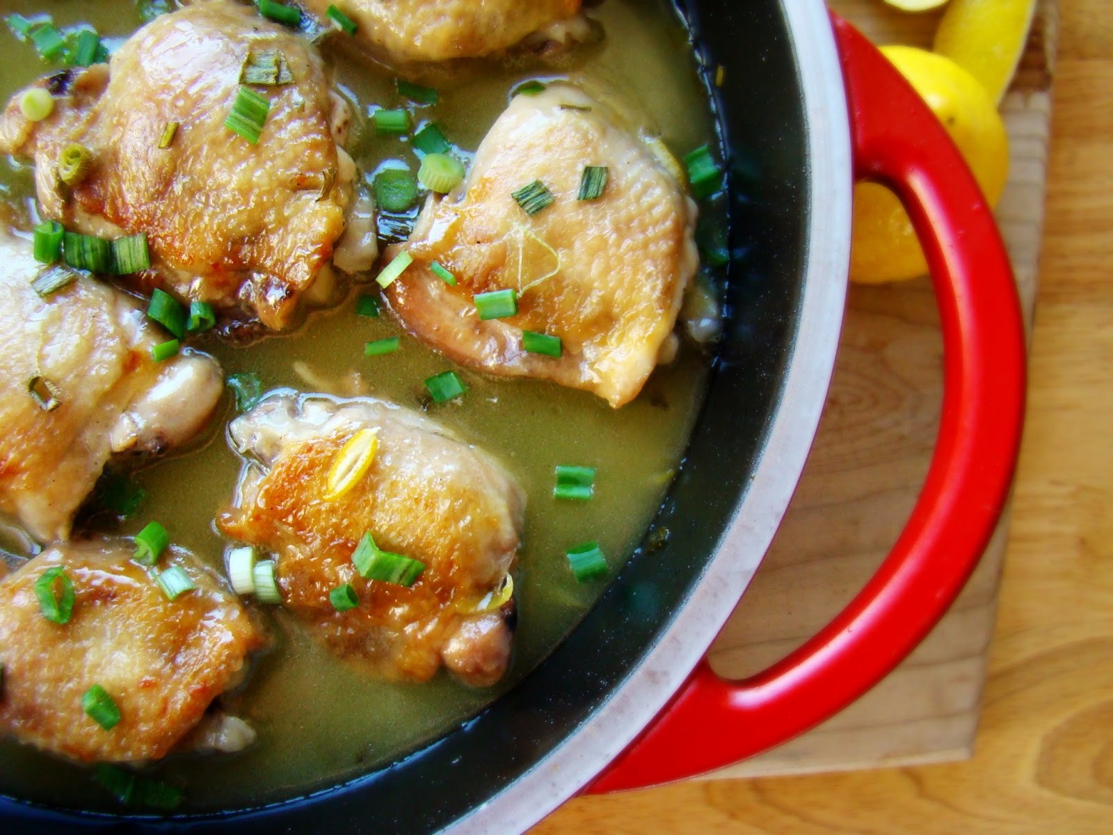 Chicken thighs in lemon & spring onion sauce