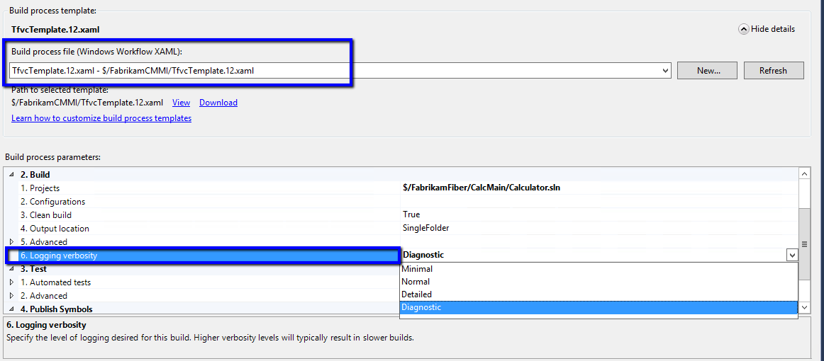 Enabling logging verbosity process parameter in build definition - TFS ...