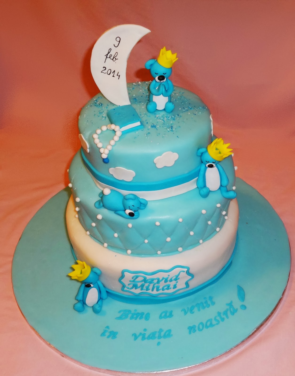 Torturi pentru copii in Constanta: Tort botez cu ursuleti dormind