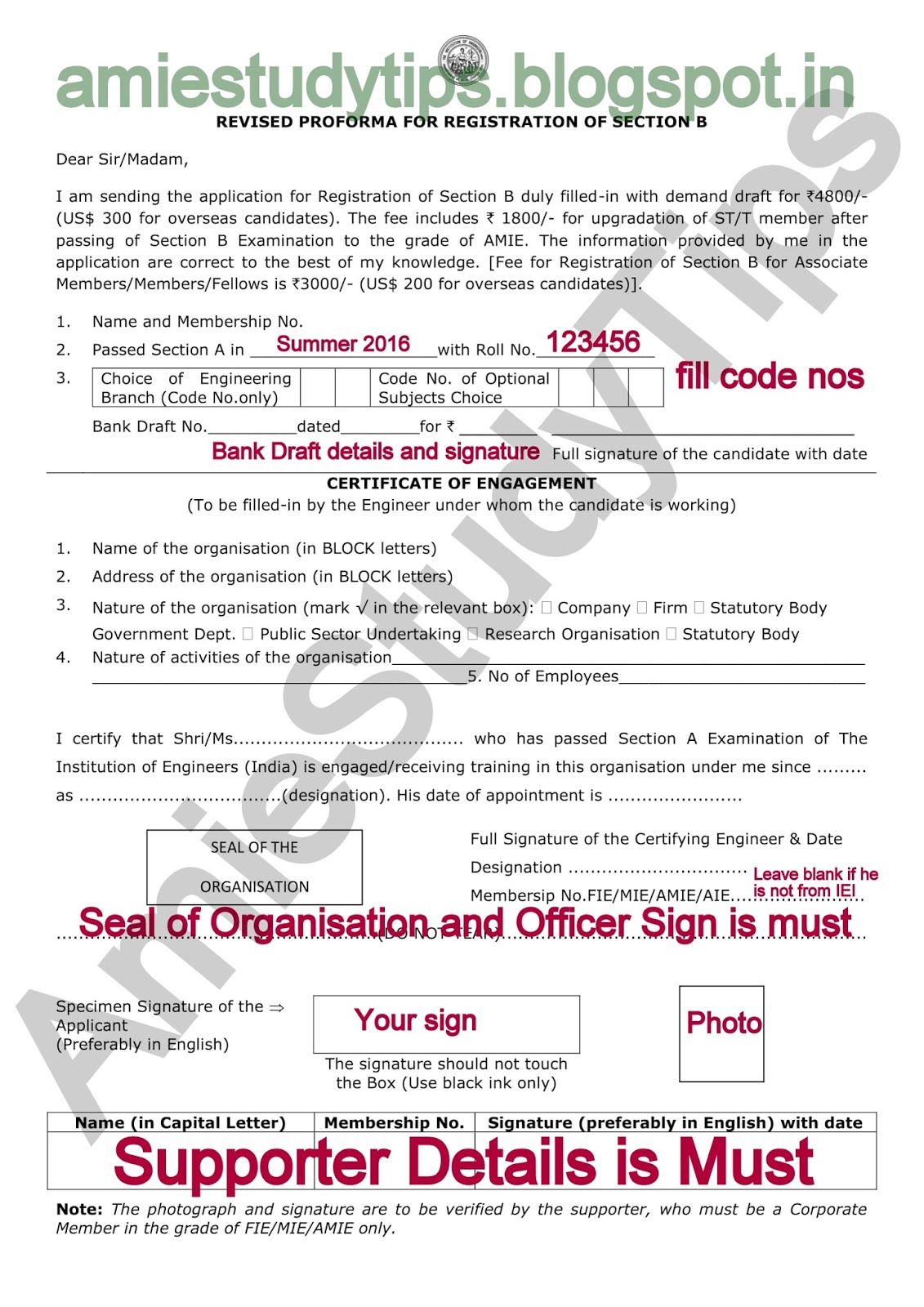 AMIE SECTION B REGISTRATION FOR THOSE PASSED SECTION A IN SUMMER 2016 ...