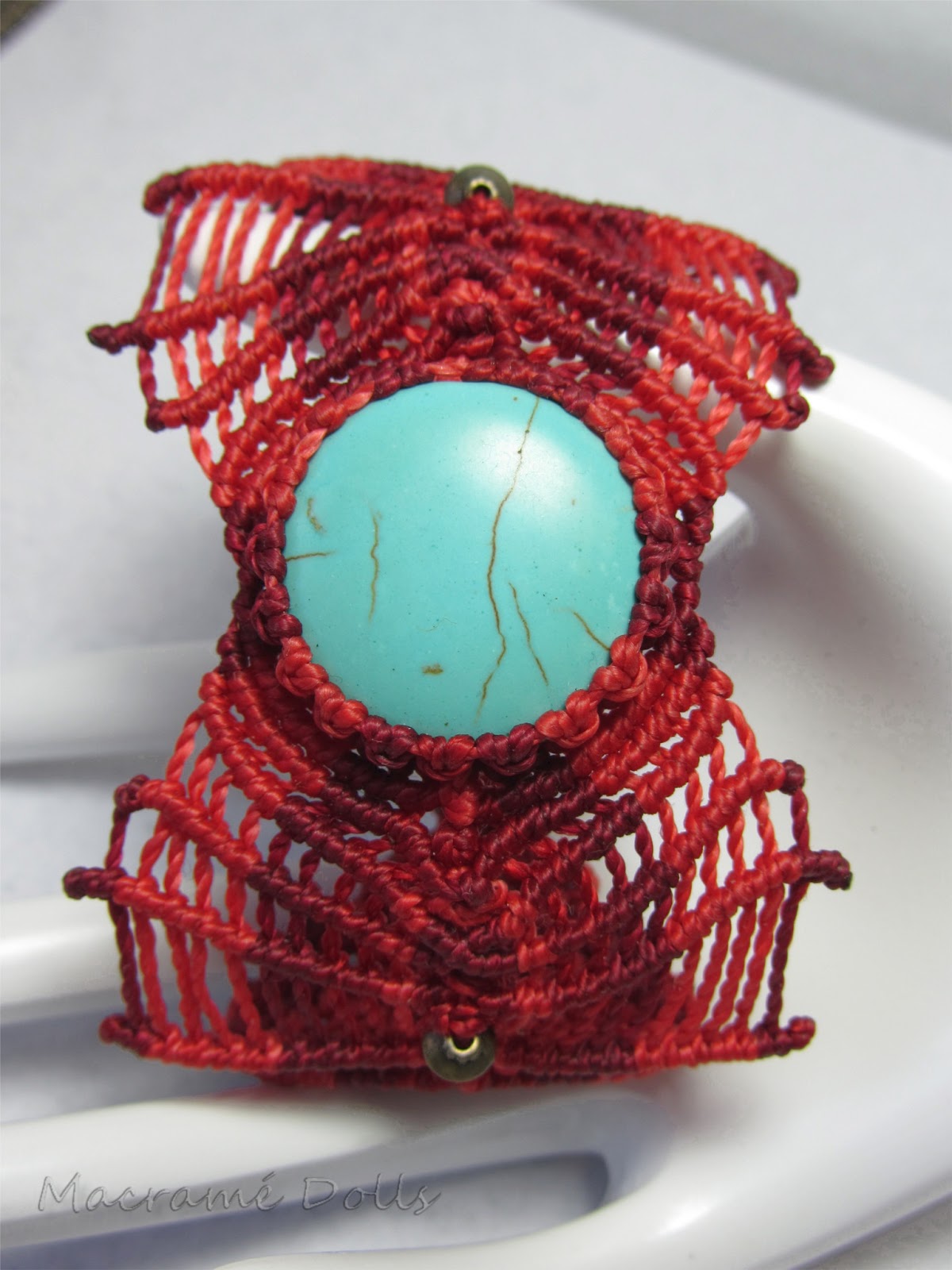 Macramé Dolls: Red adjustable Macrame Bracelet with turquoise stone and ...