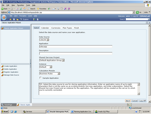 How to create a planning application in hyperion?