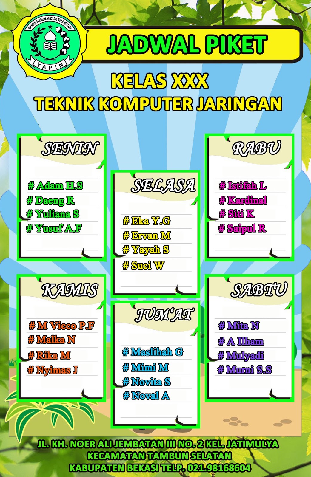 Contoh Daftar Piket Kelas
