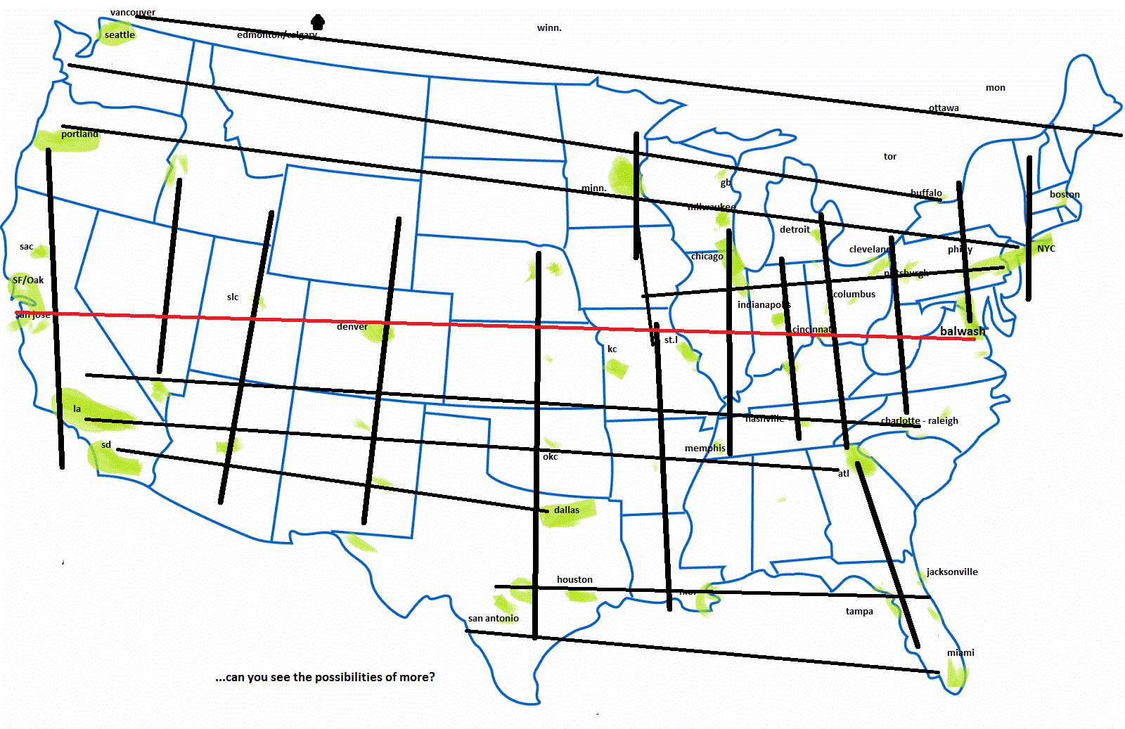 Next Major League Expansion Team: Intersections (Longitude-Latitude) of ...