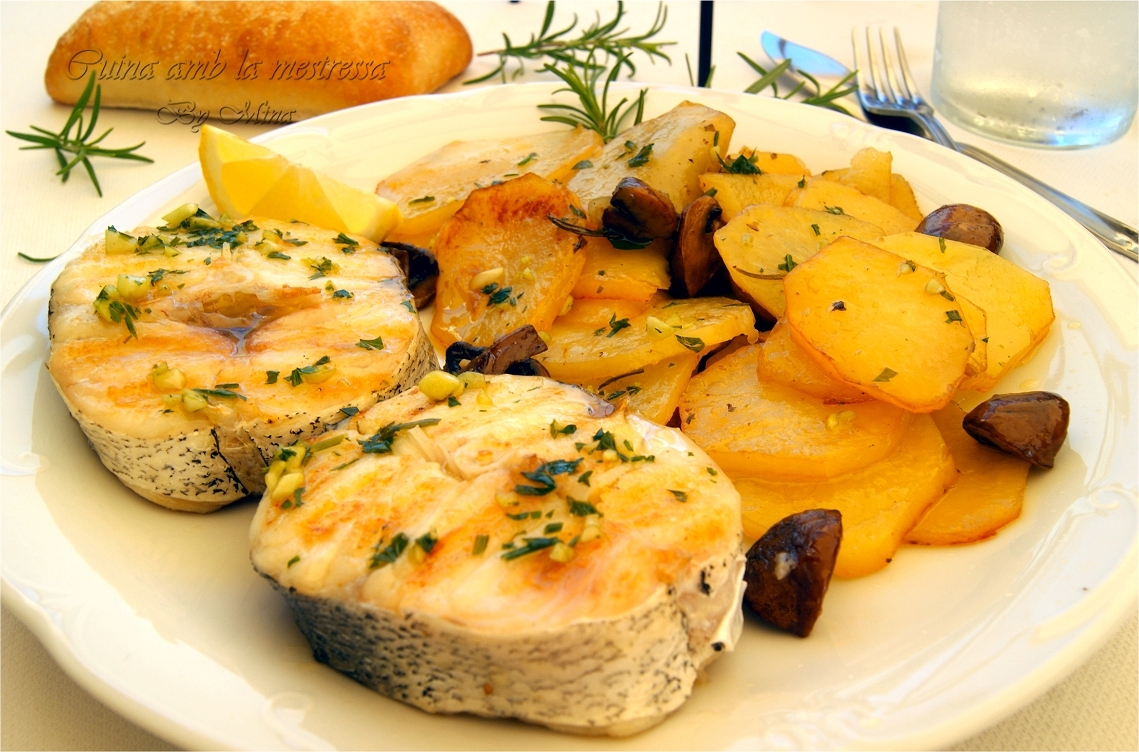 Cocina con Mina: Merluza a la plancha y patatas ahogadas con champiñones