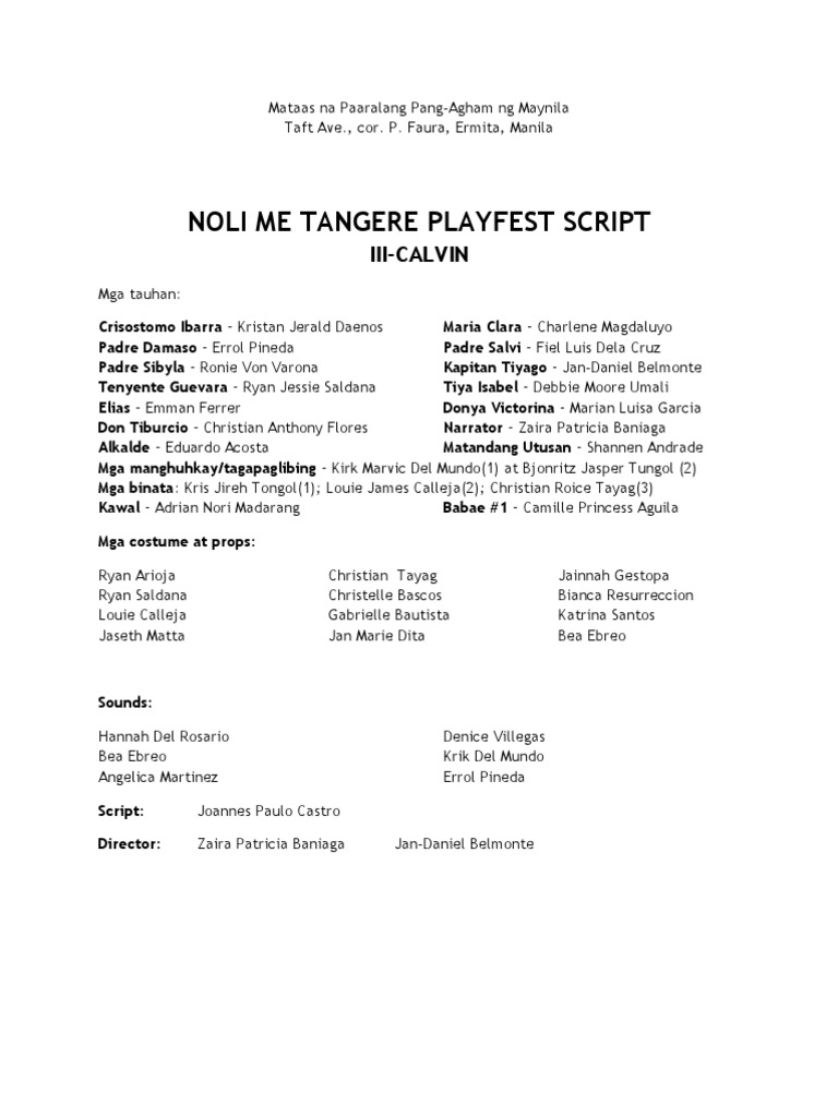 noli me tangere script - philippin news collections