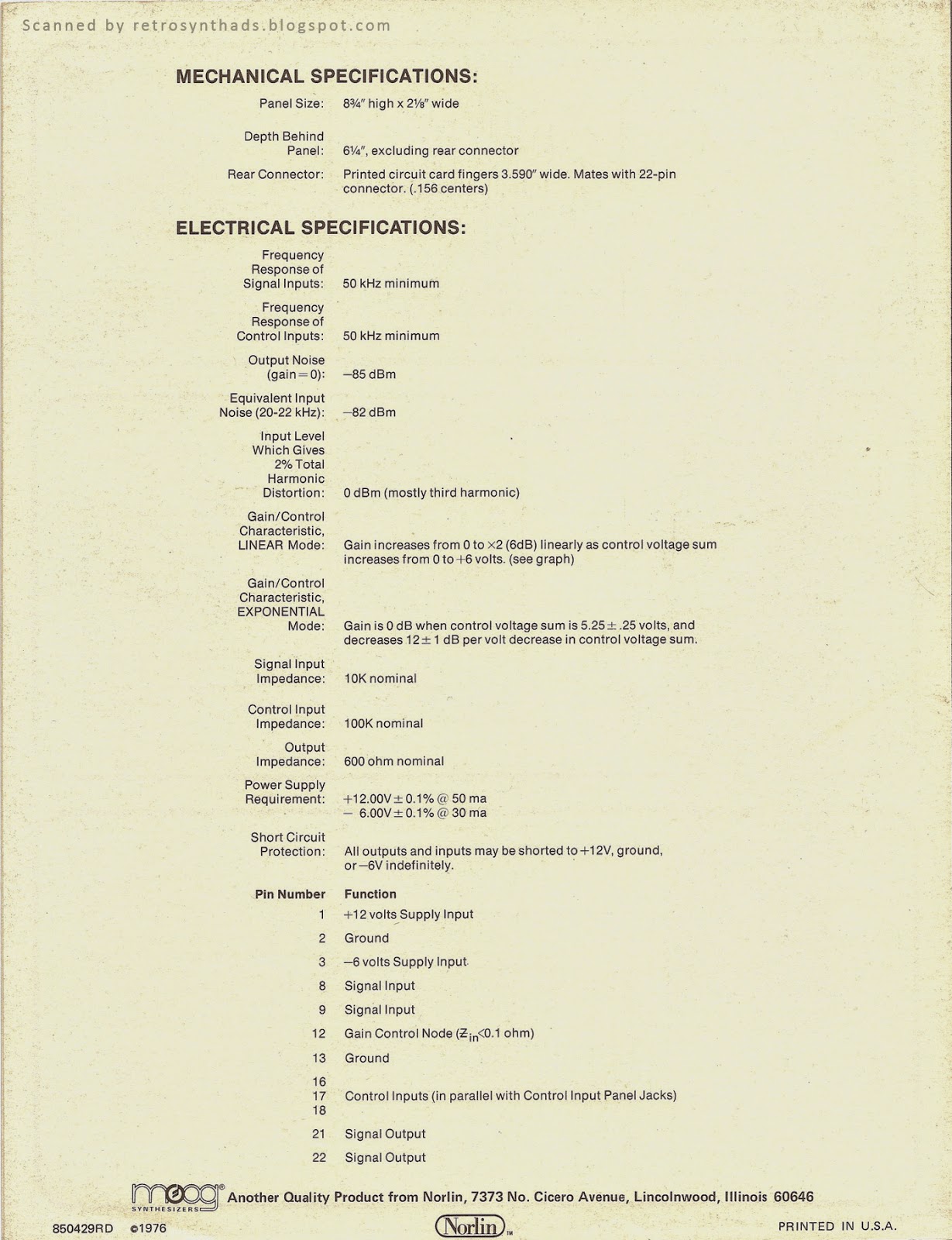 Retro Synth Ads: Moog 902 Voltage Controlled Amplifier brochure, 1976