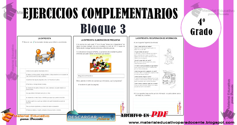 Material Educativo: Ejercicios Complementarios del Bloque 3 Cuarto Grado