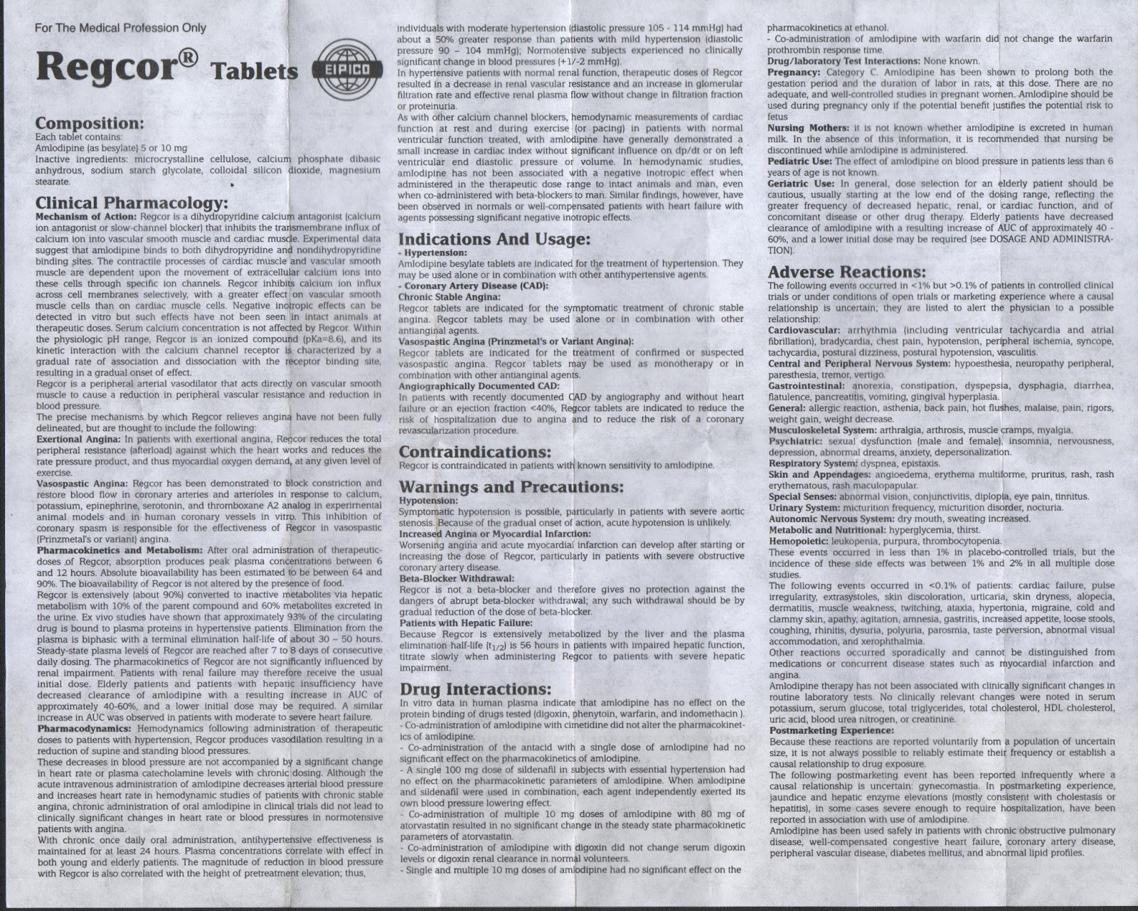 Drug Pamphlet: Regcor