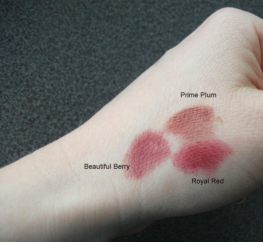 I. R. Pale: e.l.f. Mineral lipsticks in Royal Red, Beautiful Berry and ...