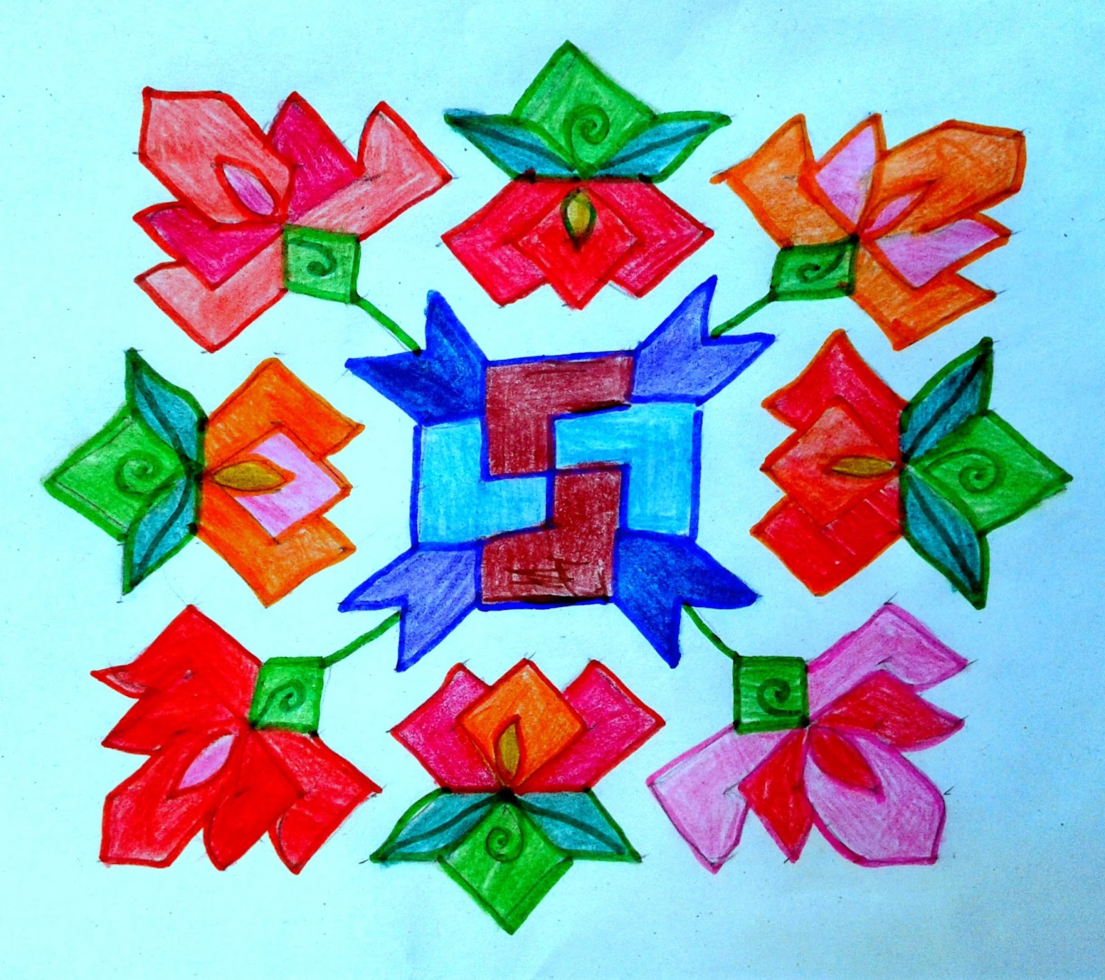 Colourful Rangoli Patterns with Dots: 13 to 13 Dots and 13 to 7 Dots ...