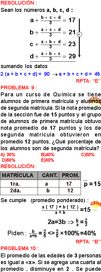 PROMEDIOS MATEMATICOS EJEMPLOS Y EJERCICIOS RESUELTOS