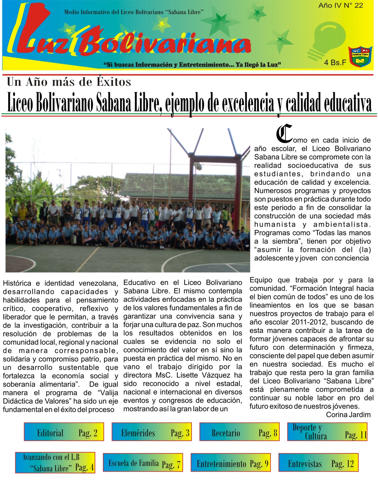Liceo Bolivariano "Sabana Libre": Periódico Escolar