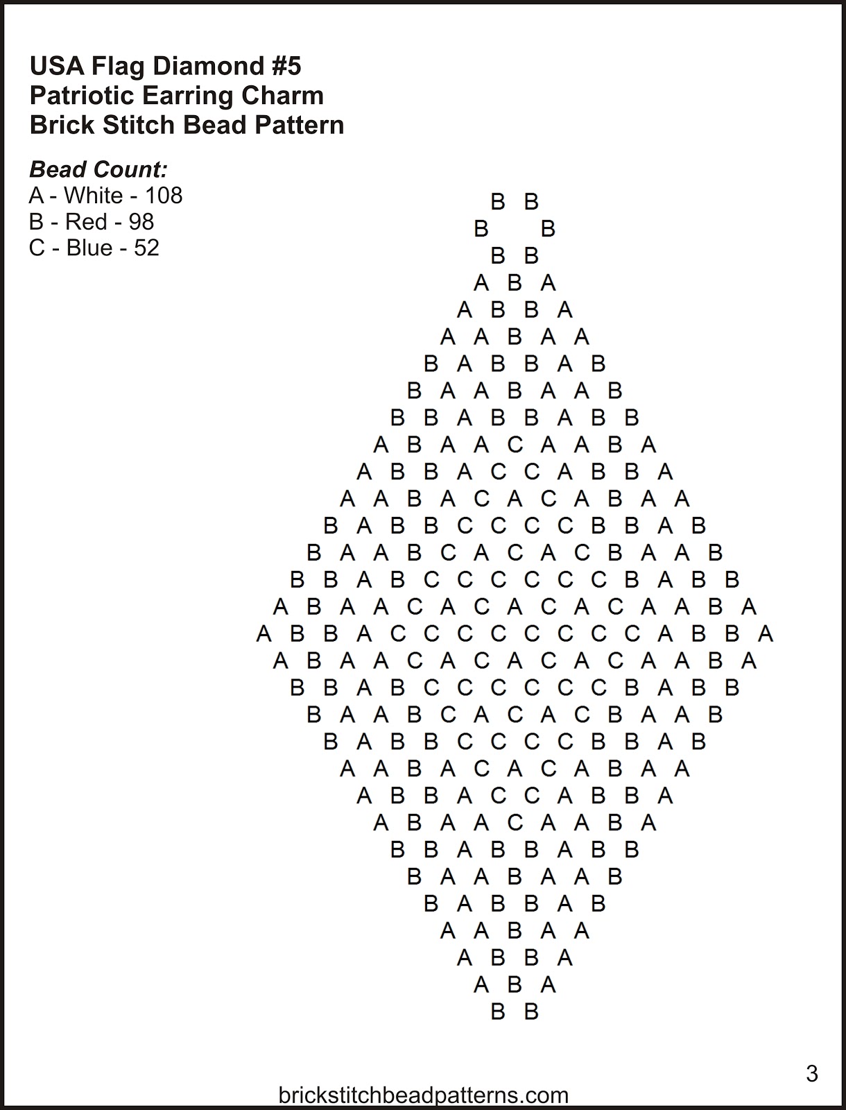 Brick Stitch Bead Patterns Journal: USA Flag Diamond #5 Brick Stitch ...