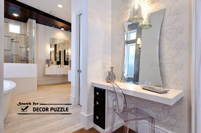 Luxury modern day white dressing table with mirror and lighting designs