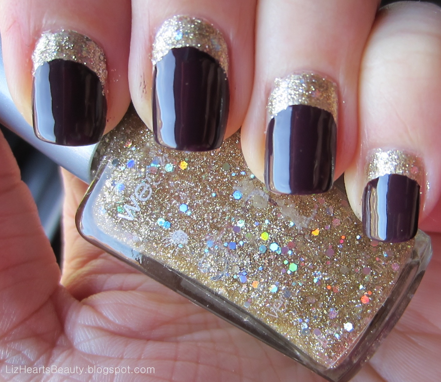 Liz Hearts Beauty!: Deep Burgundy with Gold & Sliver Glitter Reverse ...