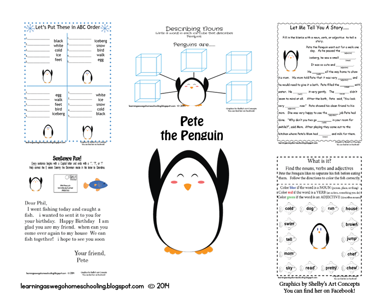 Learning As We Go: Pete the Penguin - Language Worksheets