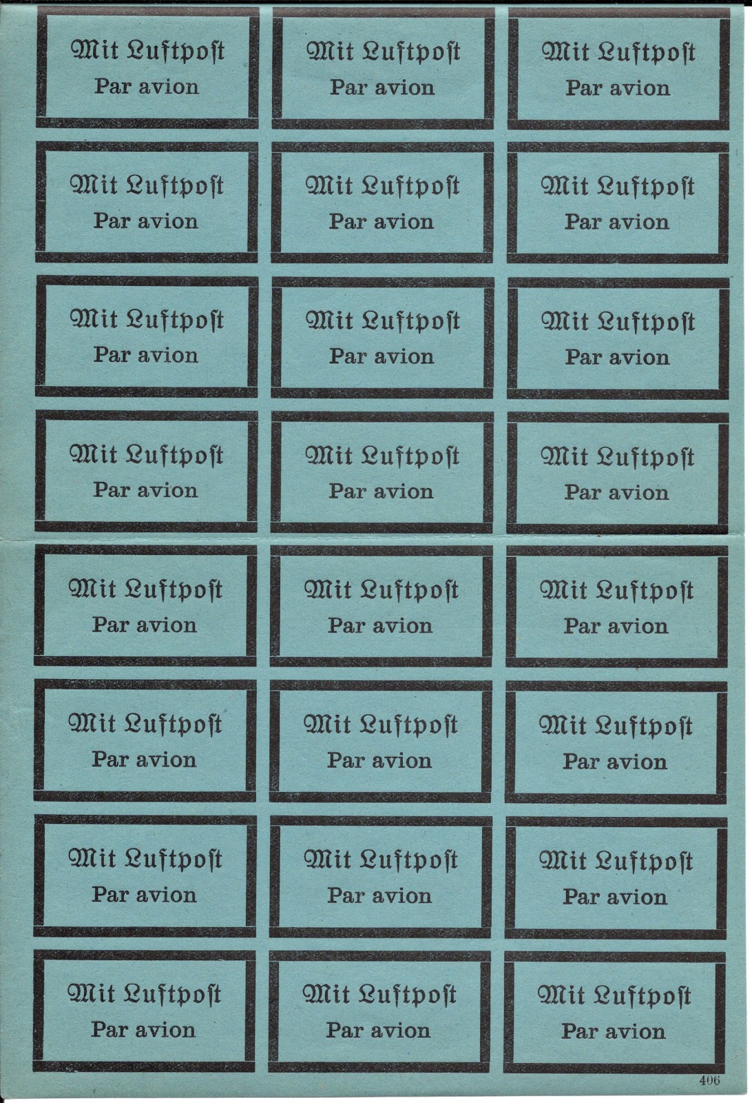 International Airmail And Priority Mail Labels: Germany: Full sheet of ...